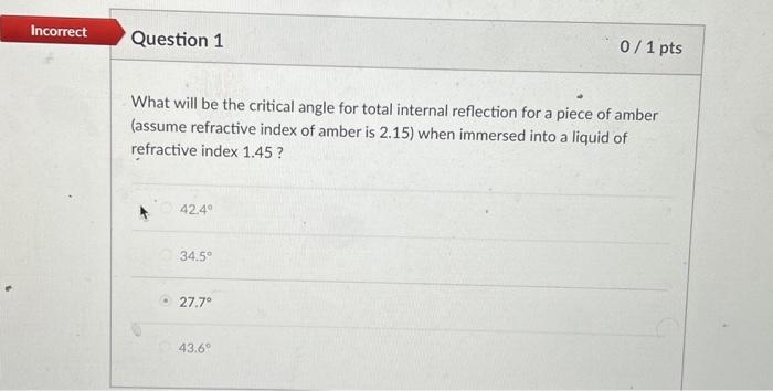 Solved What Will Be The Critical Angle For Total Internal