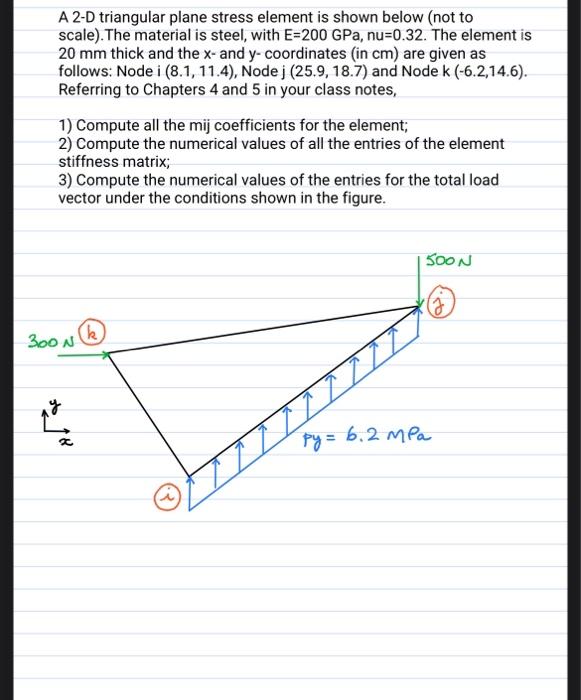 Solved A 2-D triangular plane stress element is shown below | Chegg.com