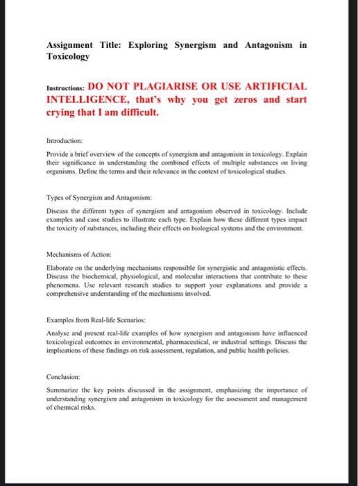 Solved Assignment Title: Exploring Synergism and Antagonism | Chegg.com