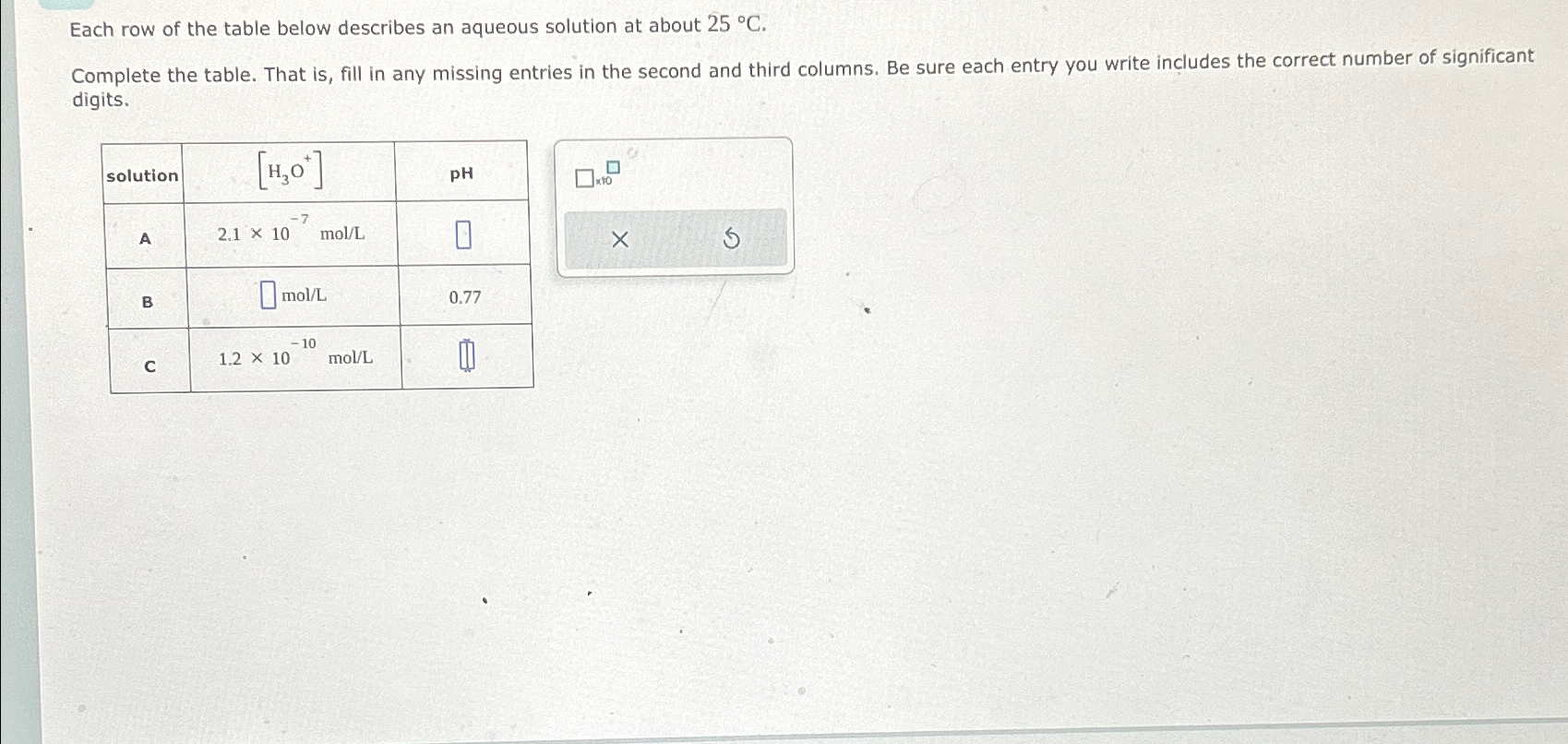 Solved Each row of the table below describes an aqueous | Chegg.com