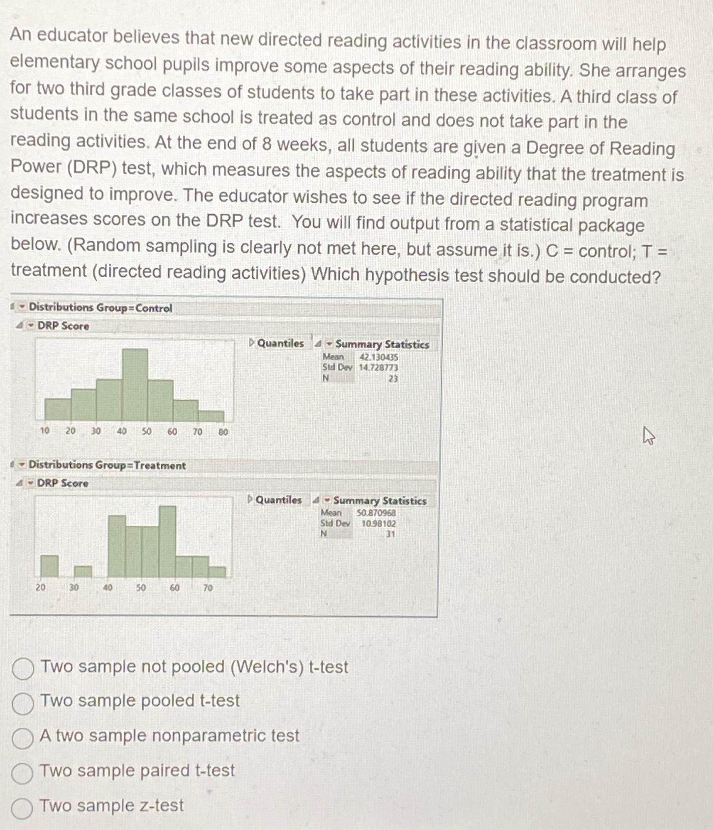 Solved An educator believes that new directed reading | Chegg.com