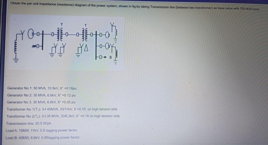 Solved Obtain the per unit impedance (reactance) diagram of | Chegg.com