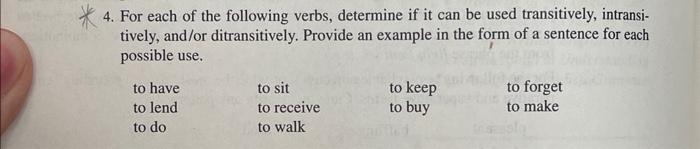 4. For each of the following verbs, determine if it | Chegg.com