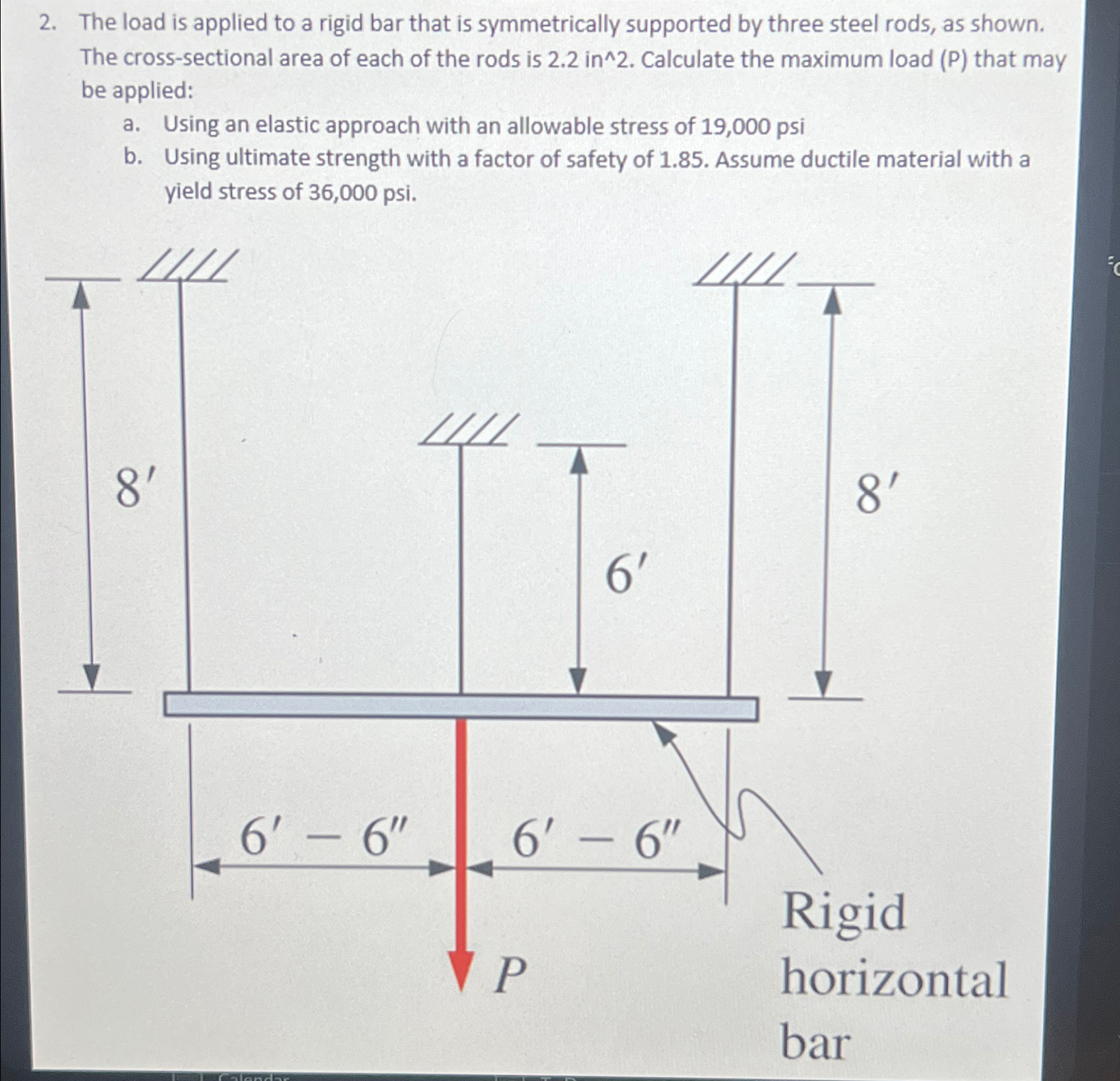 Solved The load is applied to a rigid bar that is | Chegg.com
