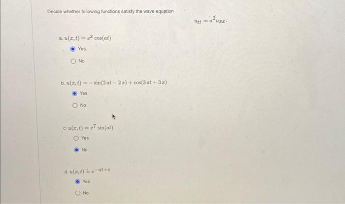 Solved Decide whether following functions satisty the wave | Chegg.com