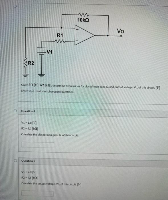 Solved Given V1[V],R2[k]], determine expressions for | Chegg.com