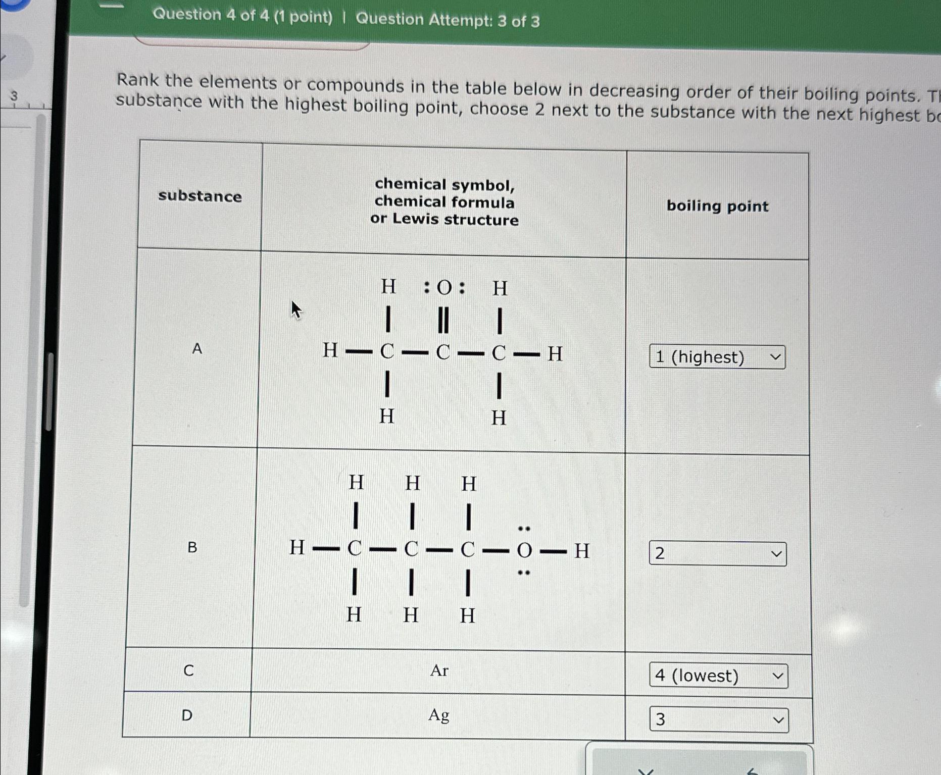 Solved Rank the elements or compounds in the table below in | Chegg.com