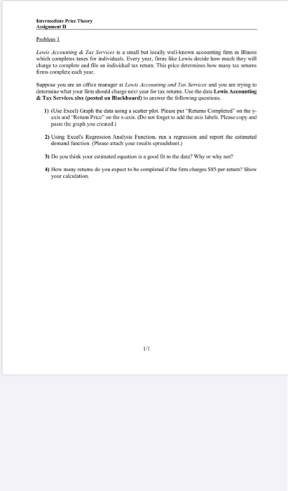 Solved Intermediate Price Theory Asigement Problem Lewis | Chegg.com