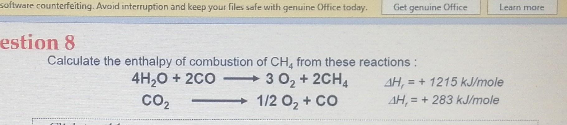 Solved Calculate the enthalpy of combustion of CH4 from | Chegg.com