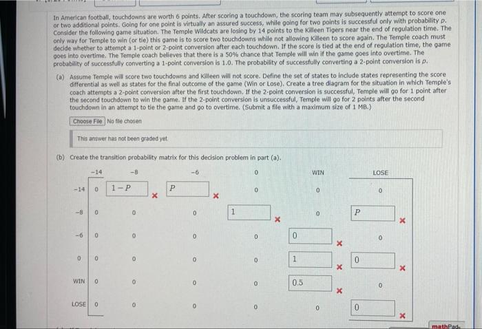 Solved In American football, touchdowns are worth 6 points. | Chegg.com