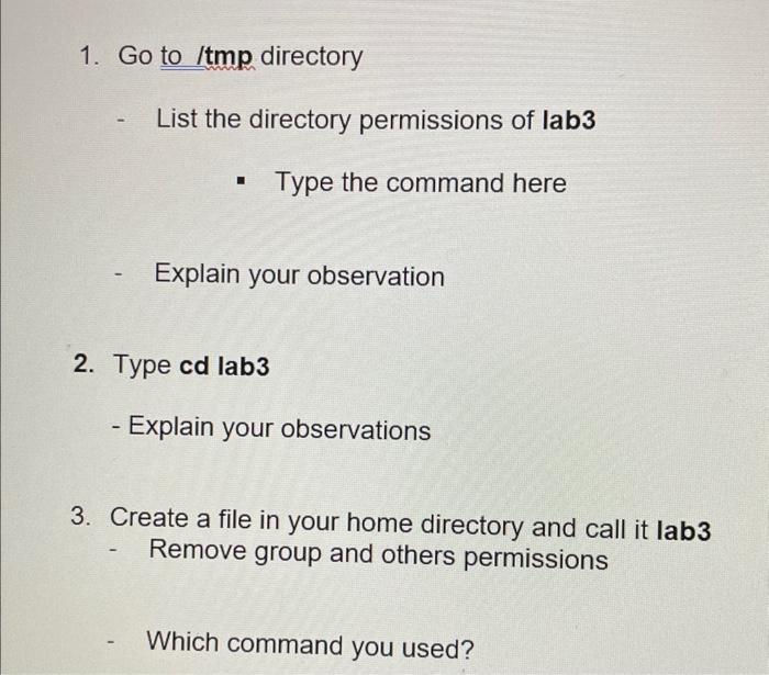 Solved 1. Go to /tmp directory - List the directory | Chegg.com