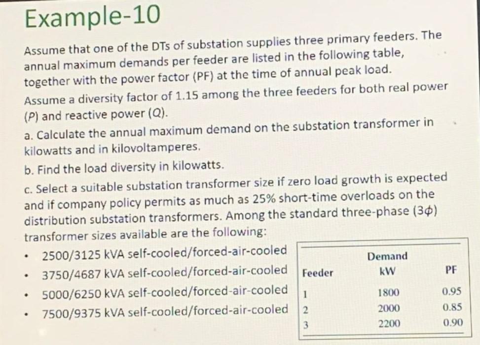 Solved Example-10 Assume that one of the DTs of substation | Chegg.com