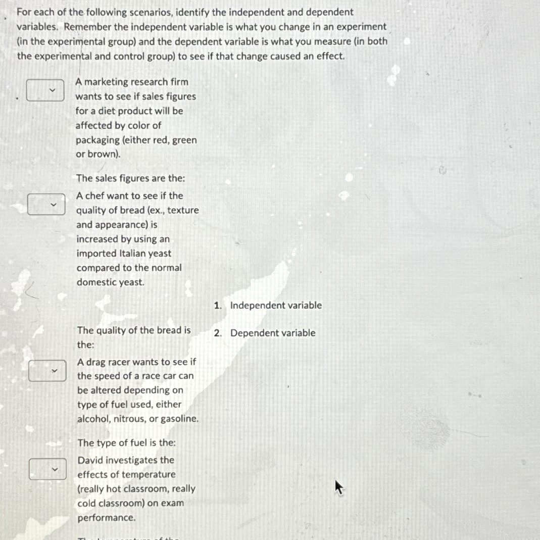 Solved For each of the following scenarios, identify the | Chegg.com