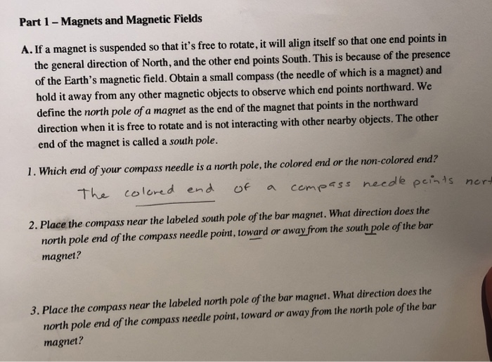 Solved Part 1 - Magnets and Magnetic Fields A. If a magnet | Chegg.com