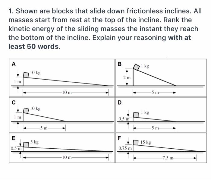 Solved 1. Shown are blocks that slide down frictionless | Chegg.com