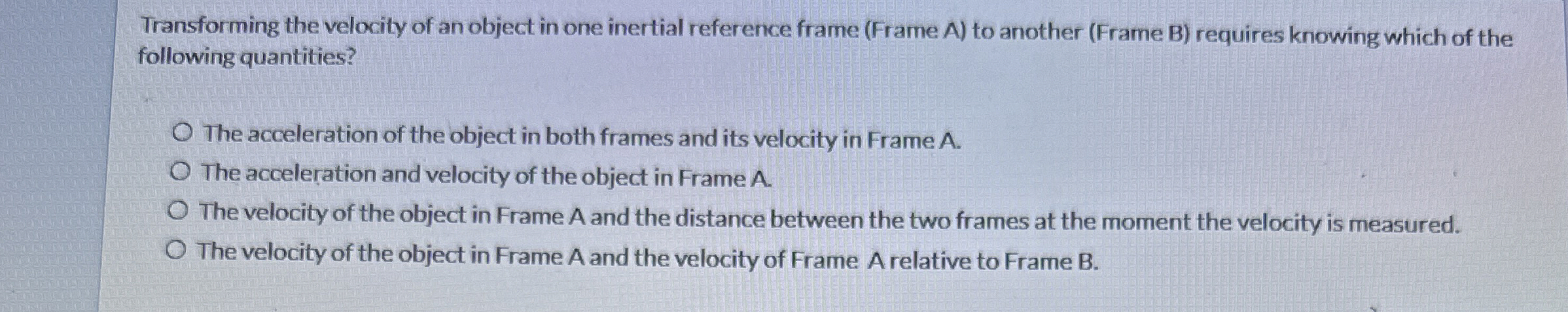 Solved Transforming the velocity of an object in one | Chegg.com