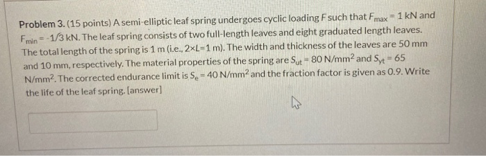 Solved Problem 3.(15 points) A semi elliptic leaf spring | Chegg.com