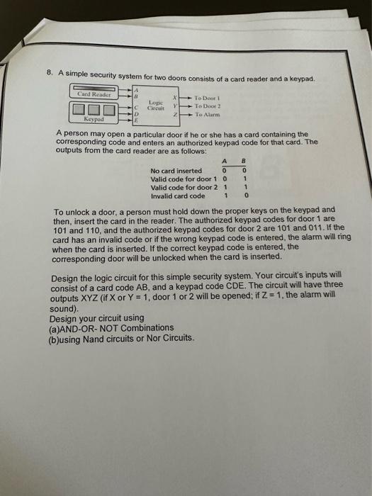 Solved 8. A simple security system for two doors mnneiete nf | Chegg.com