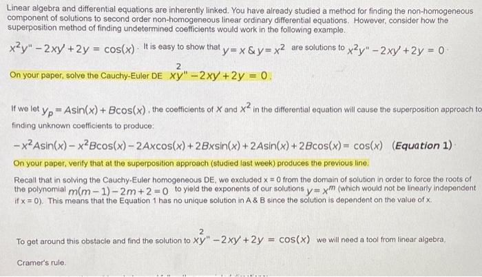 Solved Linear algebra and differential equations are | Chegg.com
