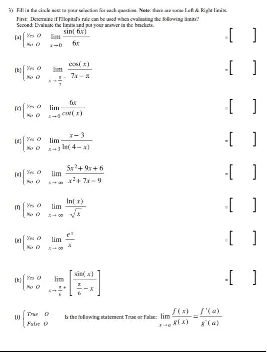 Solved 3) Fill in the circle next to your selection for each | Chegg.com
