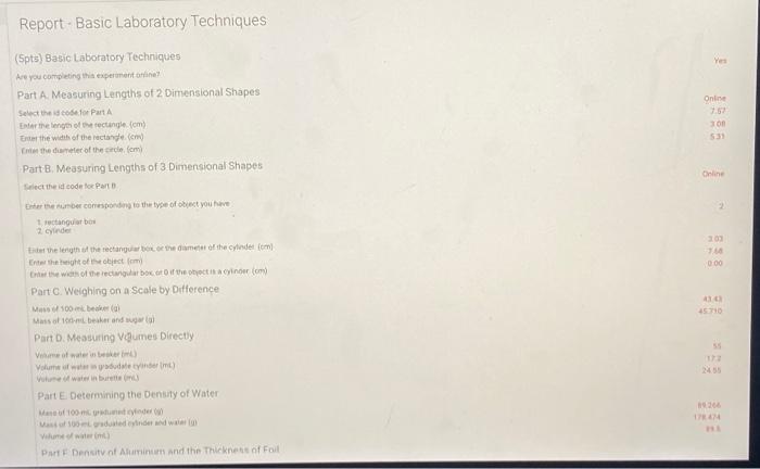 Solved Report-Basic Laboratory Techniques (Spts) Basic | Chegg.com