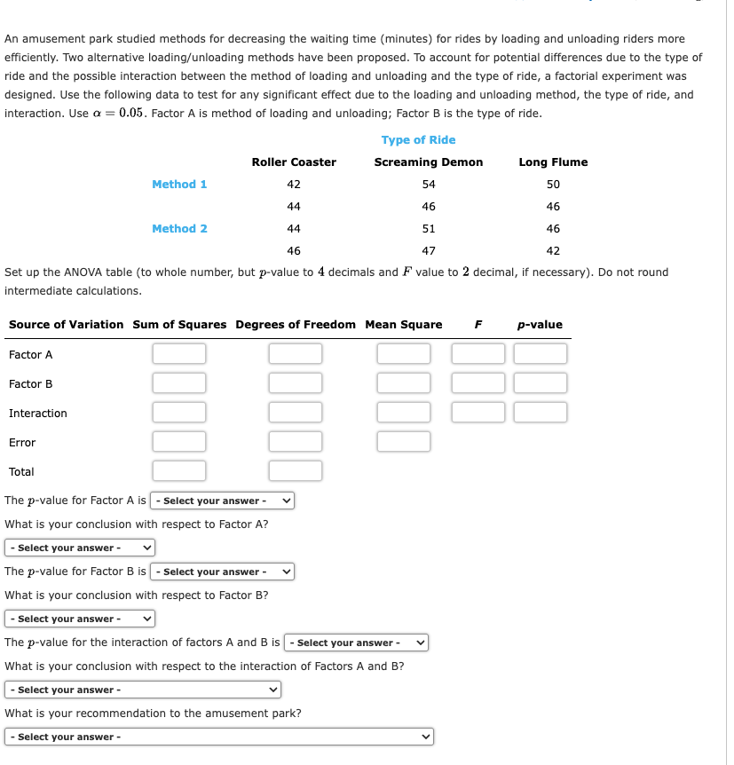 Solved An amusement park studied methods for decreasing the | Chegg.com