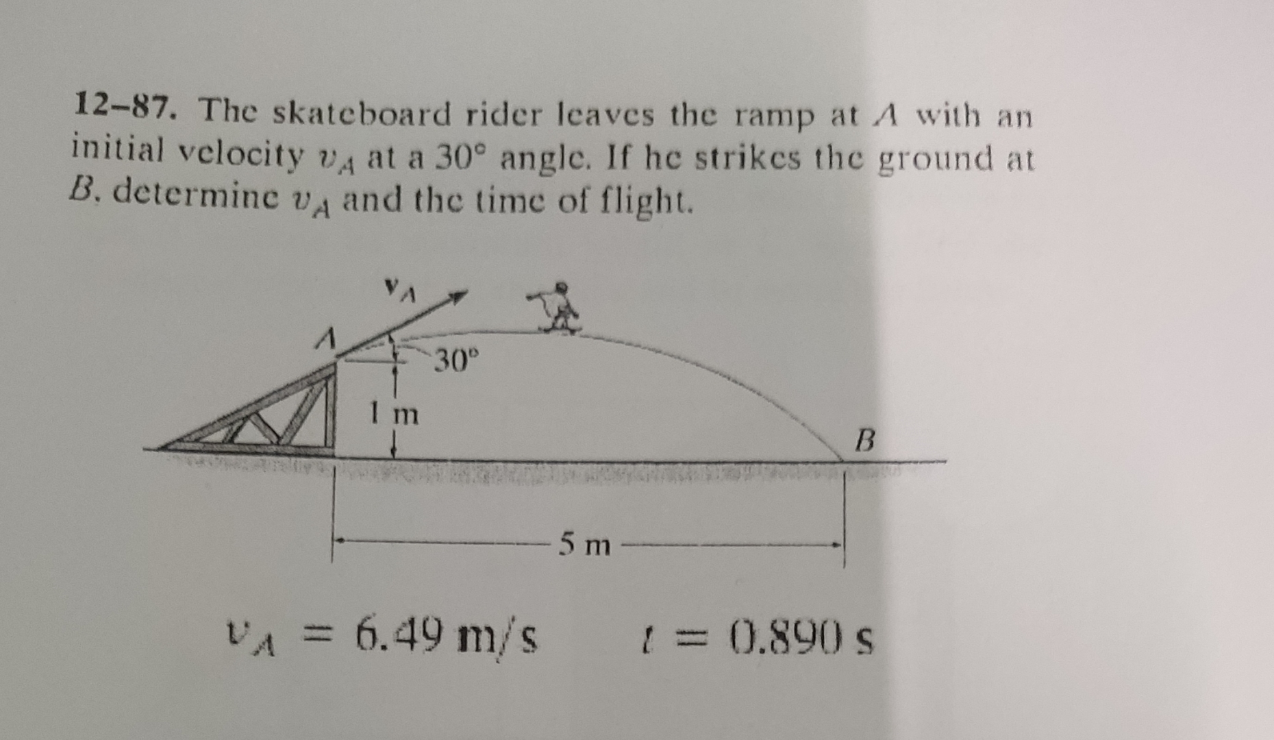 Solved 12-87. ﻿The skateboard rider leaves the ramp at A | Chegg.com
