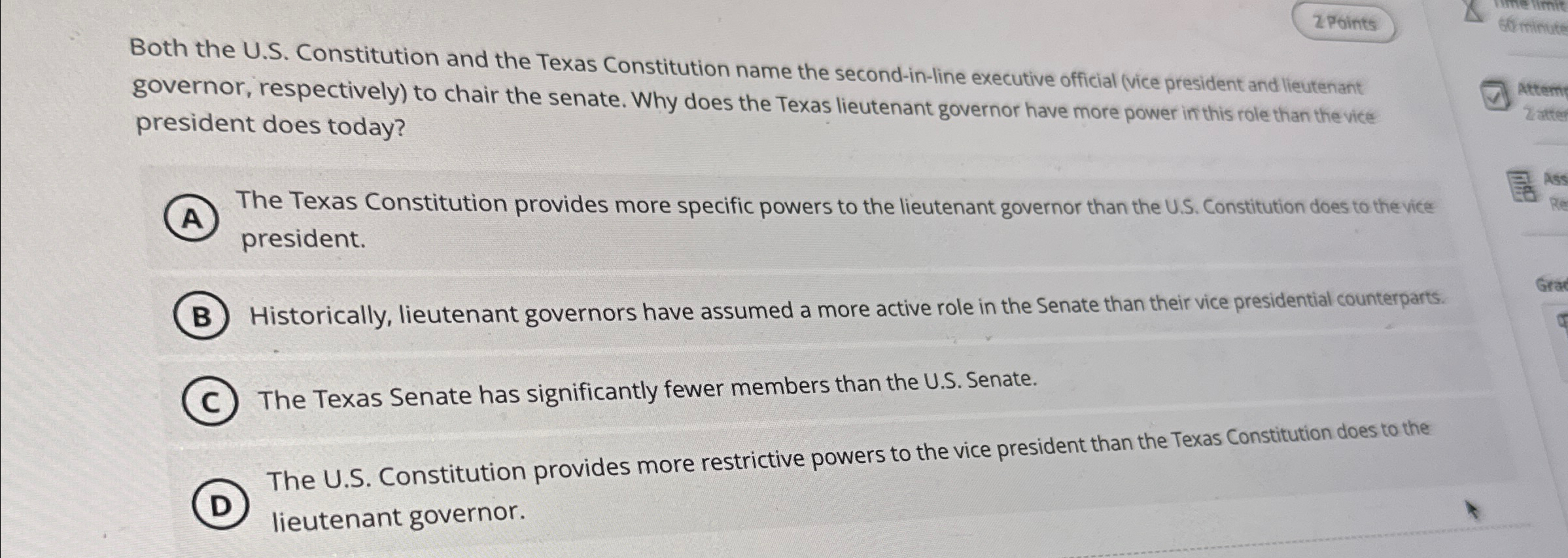 Solved 2 ﻿PointsBoth the U.S. ﻿Constitution and the Texas | Chegg.com