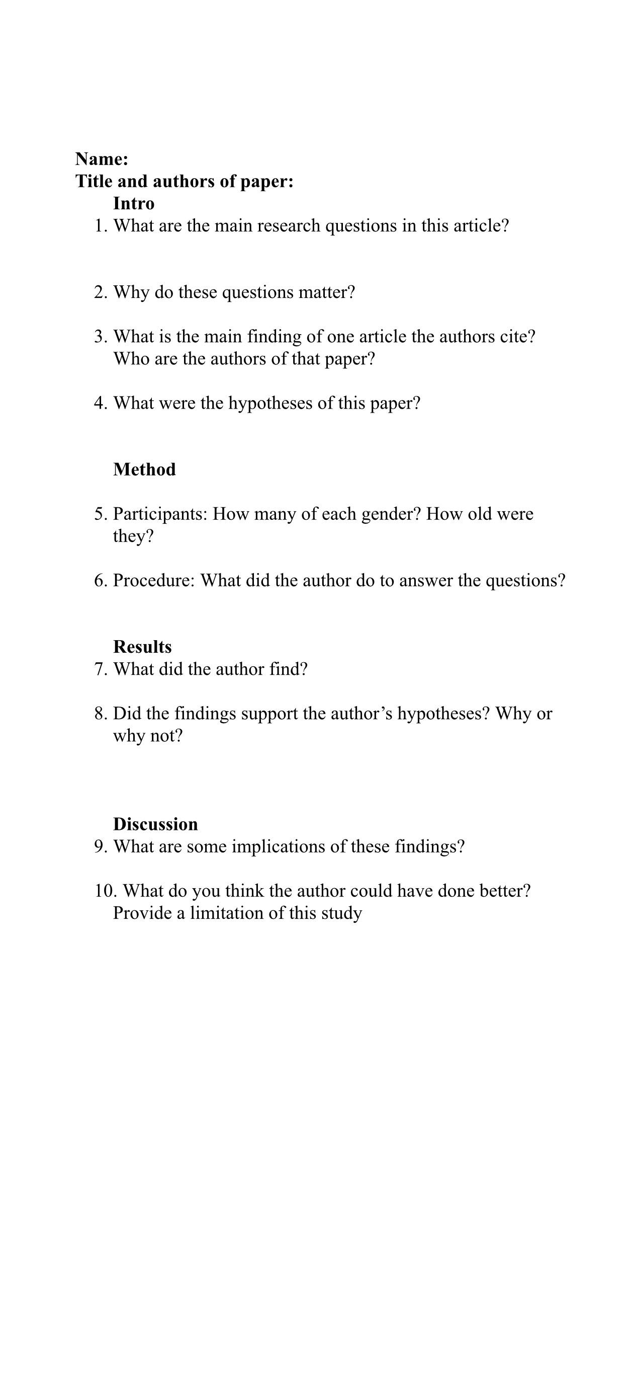 Lab #3 ﻿paper critique guide Name:Title and authors | Chegg.com