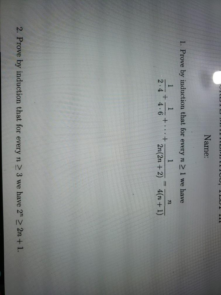 Solved ITU, IUUT 1 Name: 1. Prove by induction that for | Chegg.com