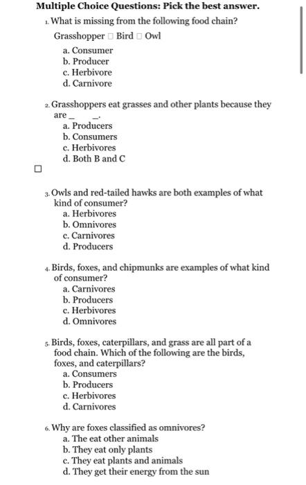 Solved Multiple Choice Questions: Pick the best answer. 1. | Chegg.com