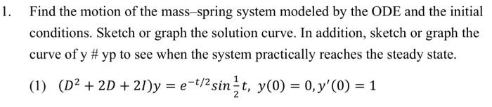 Solved Find the motion of the mass-spring system modeled by | Chegg.com