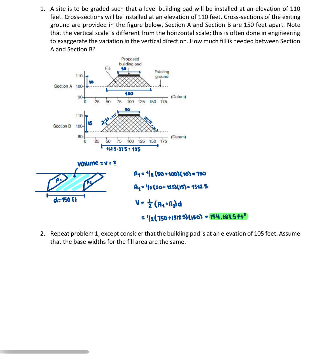 Solved A site is to be graded such that a level building pad | Chegg.com