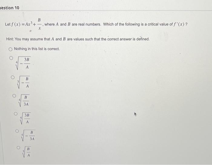 Solved Let f(x)=Ax3+xB, where A and B are real numbers. | Chegg.com