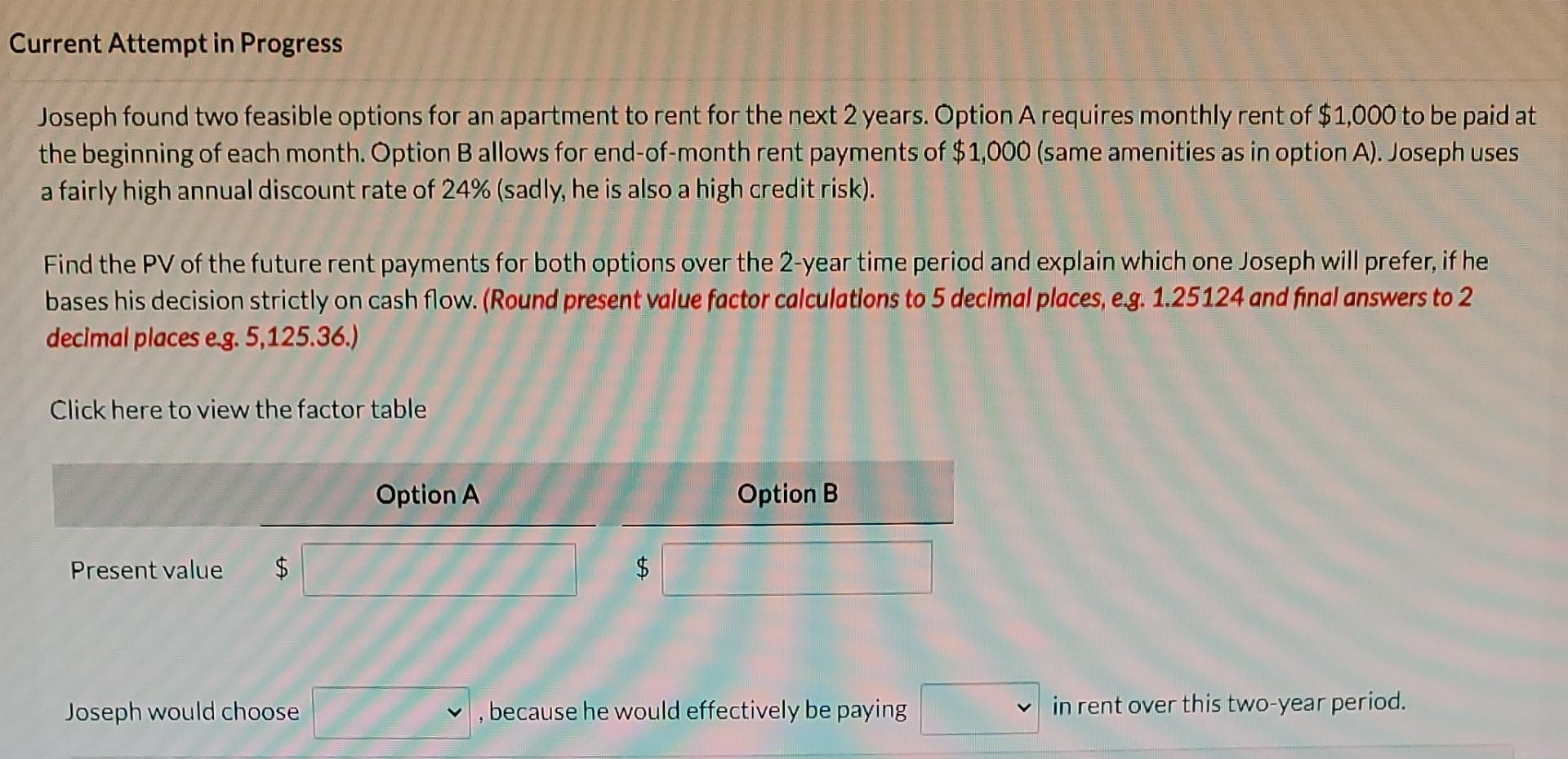 Joseph found two feasible options for an apartment to | Chegg.com