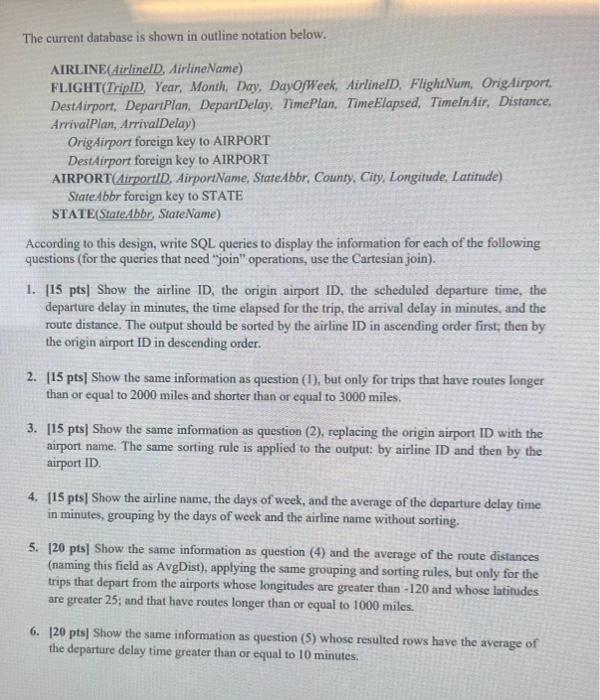 The current database is shown in outline notation | Chegg.com