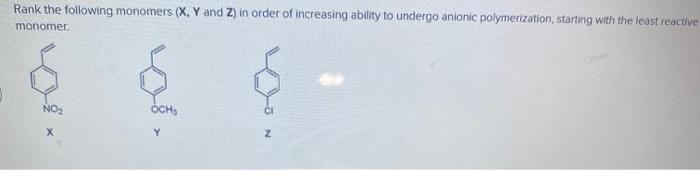 Solved Rank the following monomers (X, Y and Z) in order of | Chegg.com