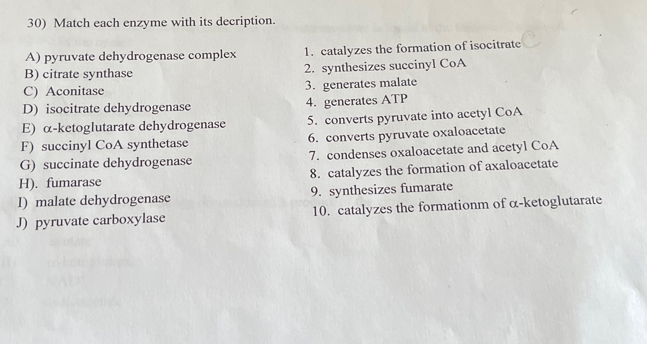 Solved Match each enzyme with its decription.A) ﻿pyruvate | Chegg.com