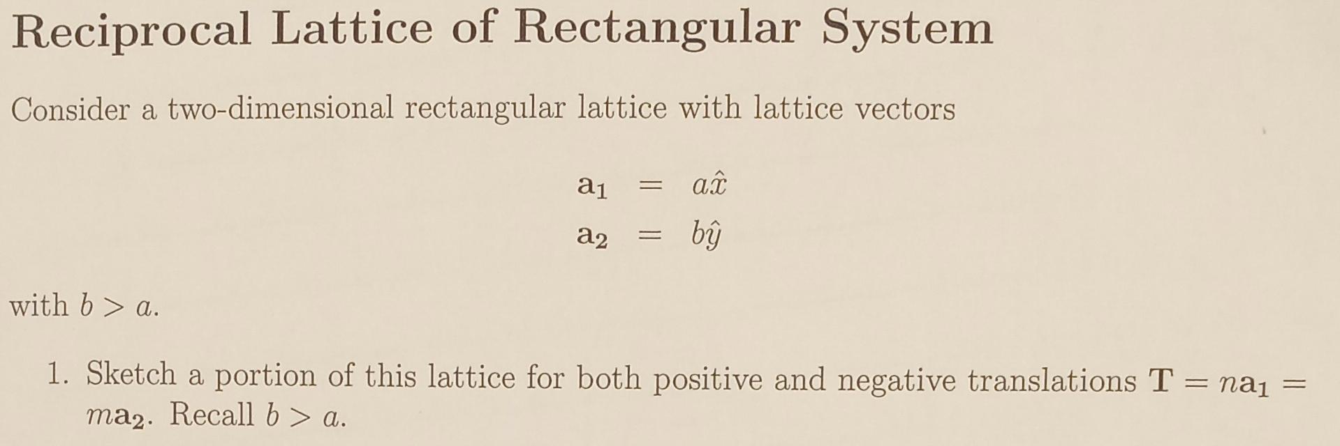 Solved How would I answer Problem 1? ﻿Reciprocal Lattice of | Chegg.com