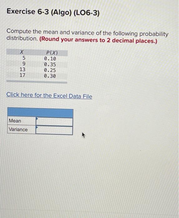 Compute the mean and variance of the following | Chegg.com