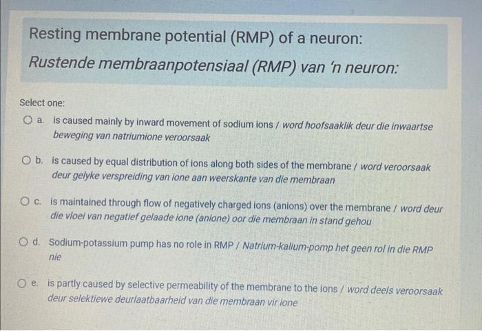 Solved Resting membrane potential (RMP) of a neuron: | Chegg.com