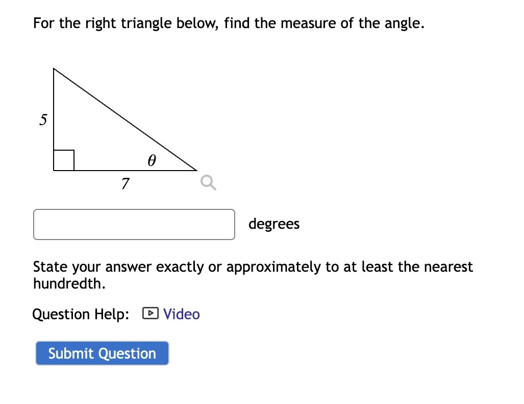 Solved For the right triangle below, find the measure of the | Chegg.com