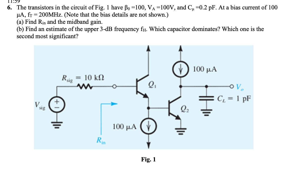 Solved The transistors in ﻿the circuit of ﻿Fig. 1 ﻿have | Chegg.com