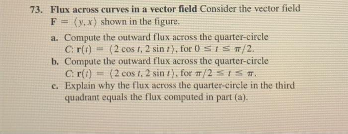 Solved 73. Flux across curves in a vector field Consider the | Chegg.com