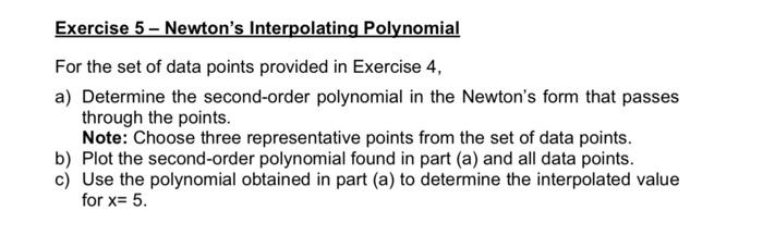 Solved Exercise 5 - Newton's Interpolating Polynomial For | Chegg.com
