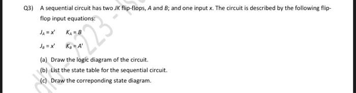 Solved 23) A sequential circuit has two JK flip-flops, A and | Chegg.com