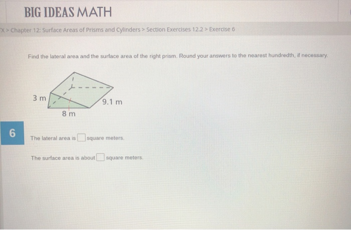 Solved BIG IDEAS MATH x > Chapter 12: Surface Areas of | Chegg.com