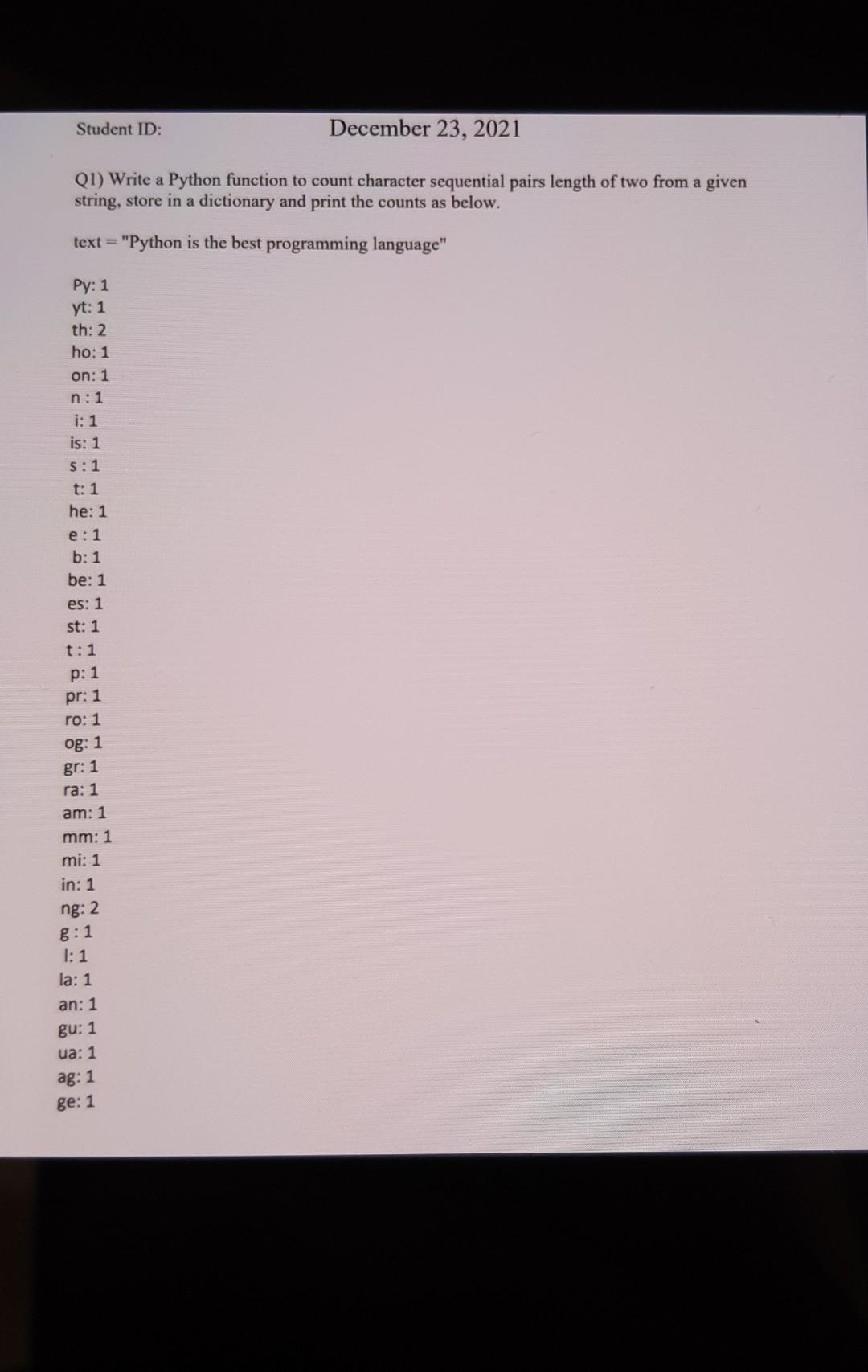 Solved Student ID: December 23, 2021 Q1) Write a Python | Chegg.com