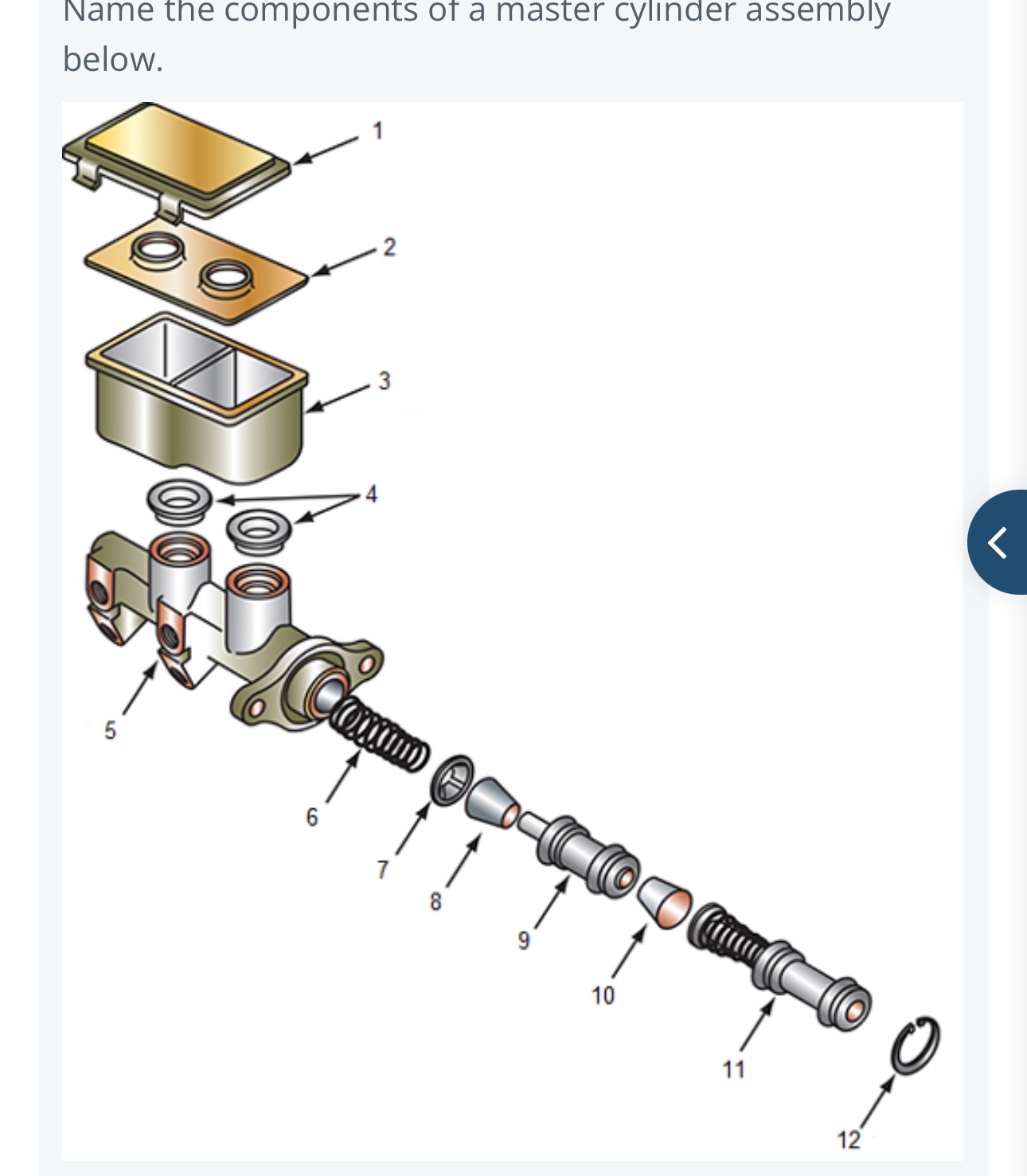 Name the components of a master cylinder assembly | Chegg.com Name the components of a master cylinder assembly | Chegg.com