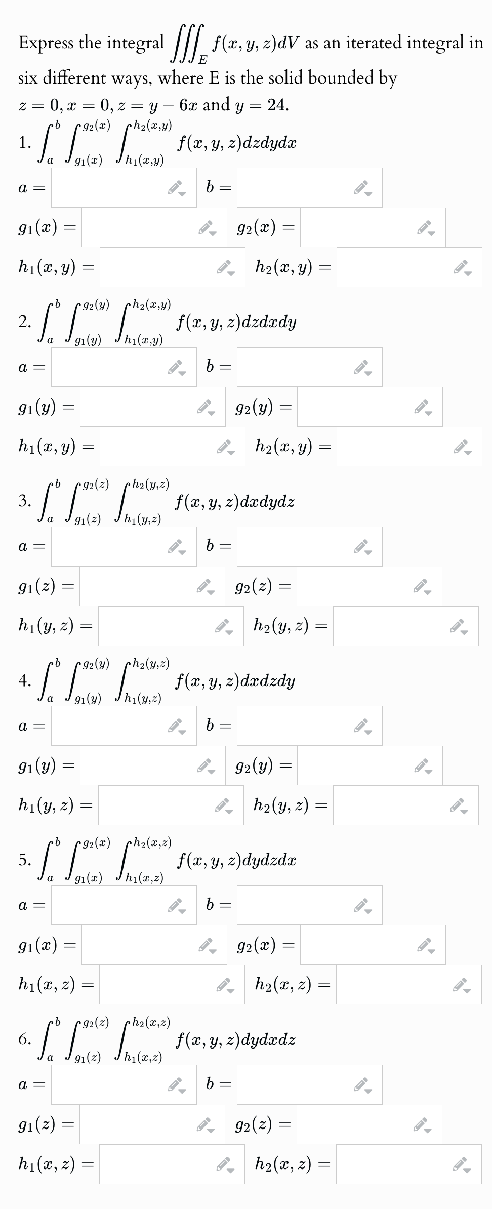 Solved Express the integral ∭Ef(x,y,z)dV as an ﻿iterated | Chegg.com